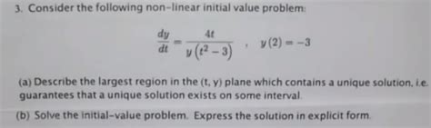 Solved 3 Consider The Following Non Linear Initial Value