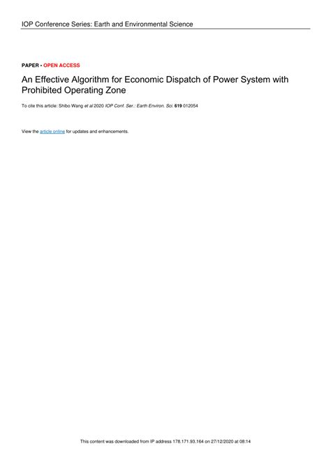 Pdf An Effective Algorithm For Economic Dispatch Of Power System With