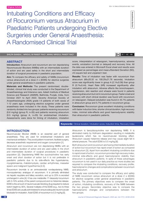 Pdf Intubating Conditions And Efficacy Of Rocuronium Versus Atracurium In Paediatric Patients