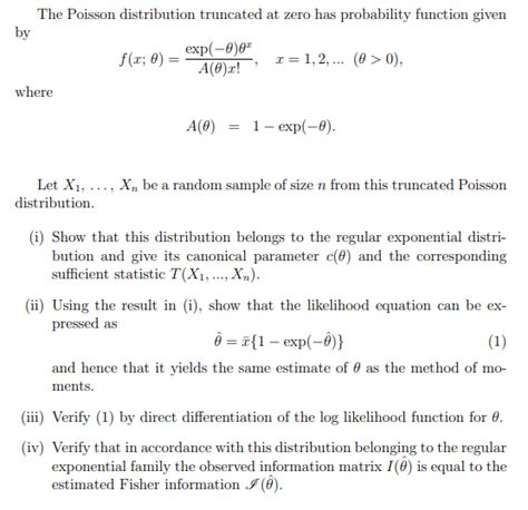 Solved The Poisson Distribution Truncated At Zero Has