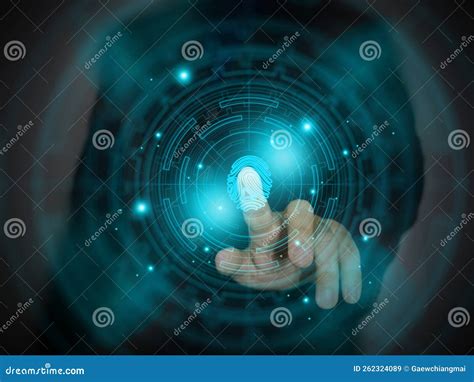 Businessman Scans His Fingerprint For Biometric Identity And Approval Futuristic Fingerprints