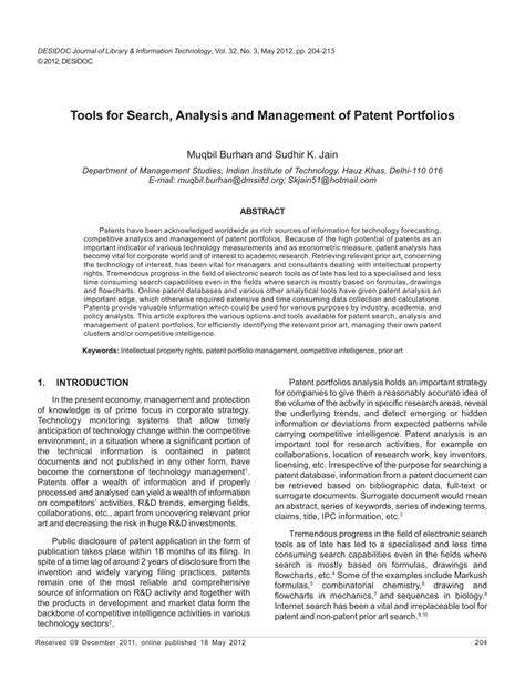 Pdf Tools For Search Analysis And Management Of Patent Portfolios
