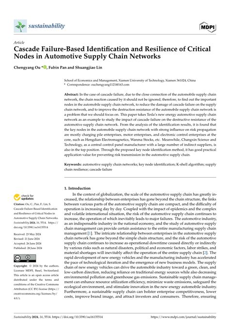 PDF Cascade Failure Based Identification And Resilience Of Critical Nodes In Automotive Supply