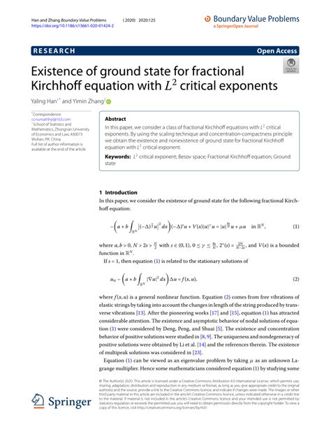 Pdf Existence Of Ground State For Fractional Kirchhoff Equation With