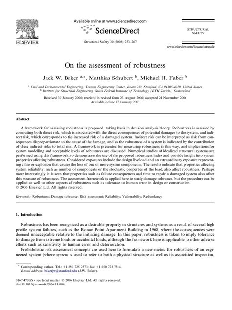 Baker Et Al 2008 Robustness Structural Safety Pdf Reliability Engineering Risk
