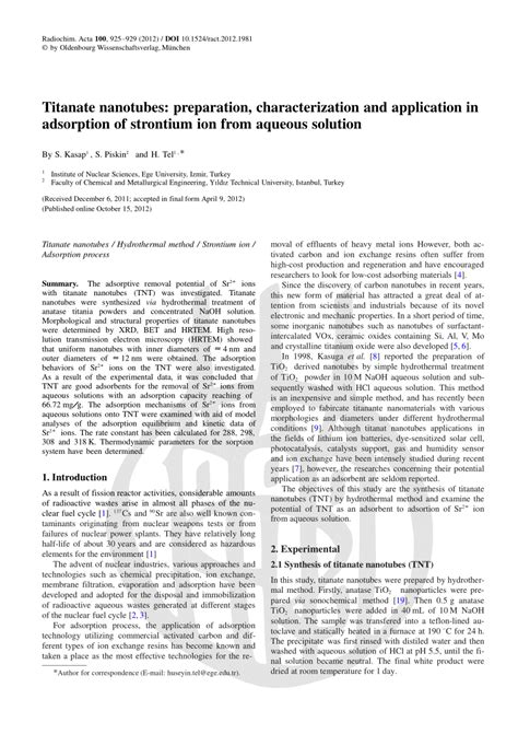 Pdf Titanate Nanotubes Preparation Characterization And Application In Adsorption Of