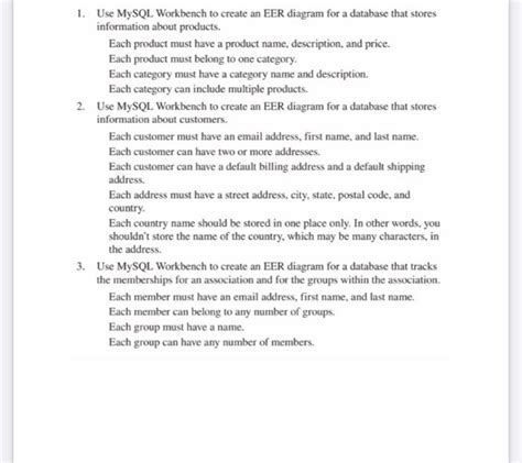solved 1 use mysql workbench to create an eer diagram for a