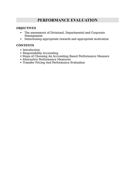 Performance Evaluation PERFORMANCE EVALUATION OBJECTIVES The Assessment Of Divisional Studocu