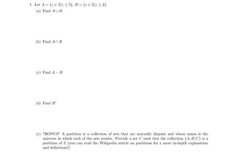 Let A Z∈z∣z≥5 B Z∈z∣z≤2 A Find A∪b B Find