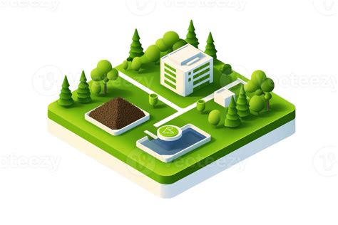 A Stylized Isometric Representation Of A Modern Urban Landscape Featuring Buildings Trees And