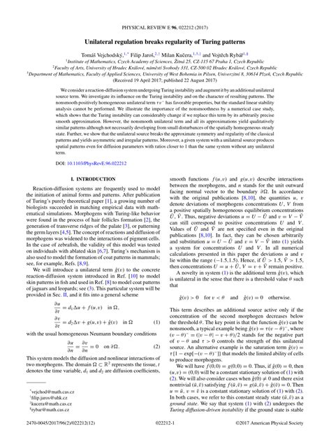 Pdf Unilateral Regulation Breaks Regularity Of Turing Patterns