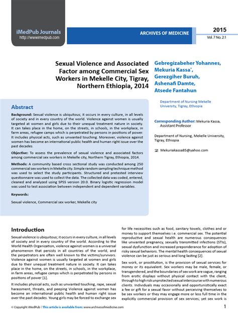 Sexual Violence And Associated Factor Among Commercial Sex Workers In Mekelle City Tigray