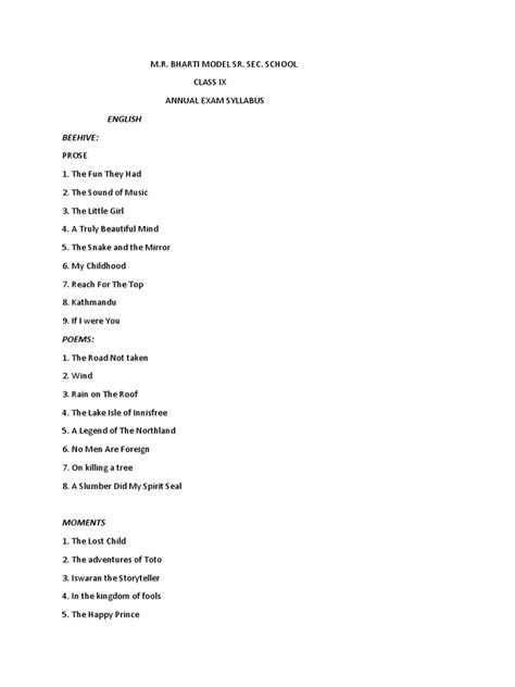 Class 9 Annual Exam Syllabus Pdf Pdf Science