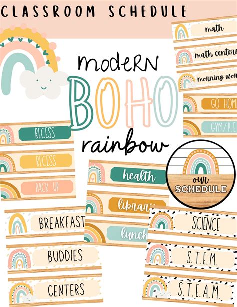 Modern Boho Rainbow Classroom Schedule Editable Etsy