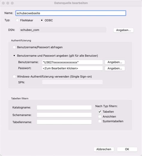 Filemaker Und Odbc Verbindung Essschattentabellen Bernhard Schulzs Blog