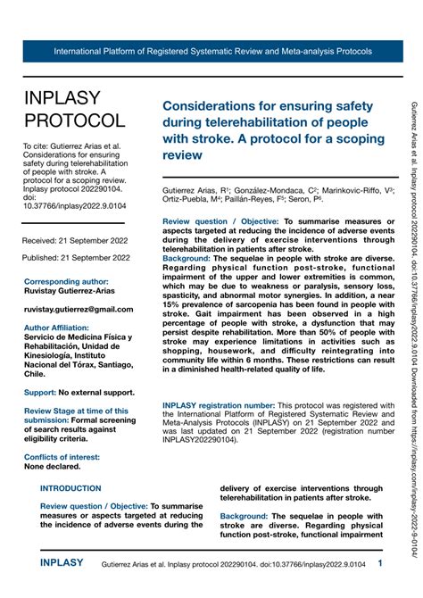 Pdf Considerations For Ensuring Safety During Telerehabilitation Of People With Stroke A