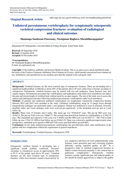 Pdf Unilateral Percutaneous Vertebroplasty For Symptomatic