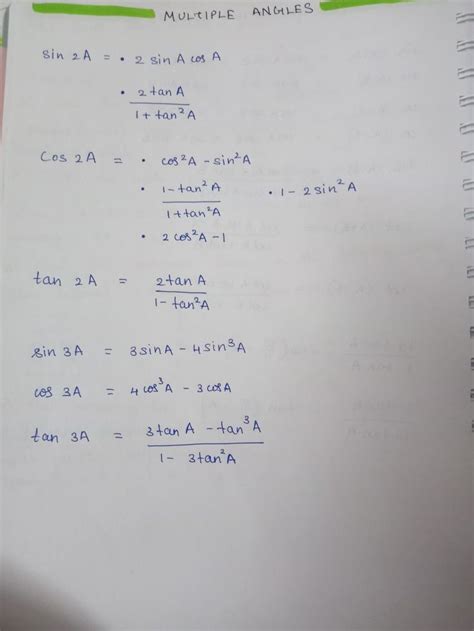 Multiple Angles Formulas Math Formulas Math Notes Trigonometry
