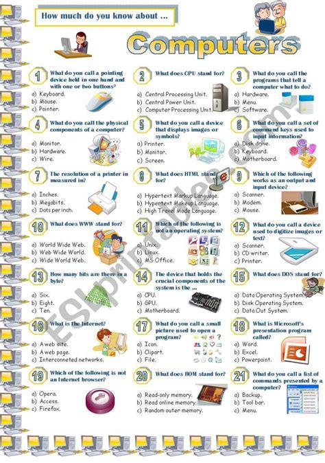 Computers Quiz ESL Worksheet By Jayce