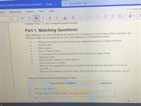 solved ancial analysis calculations worksheet 1 saved