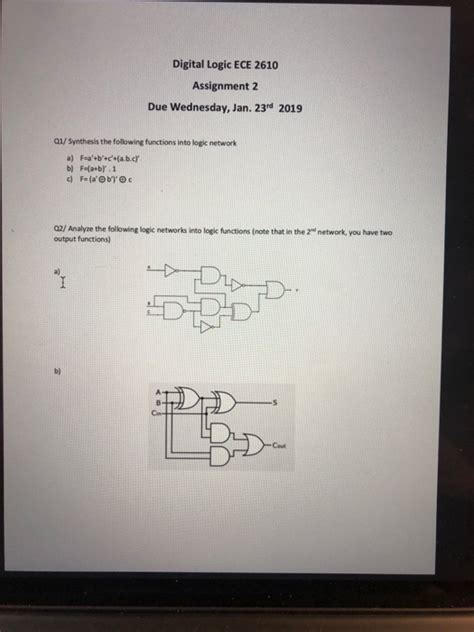 Solved Digital Logic ECE Assignment Due Wednesday Chegg Com
