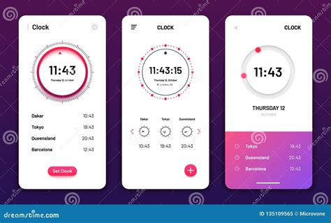 Clock App Digital Clock Alarm Phone Application Stock Vector