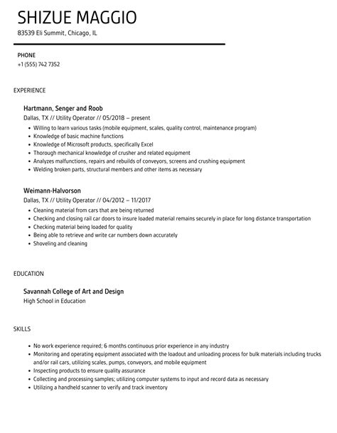 Utility Operator Resume Samples Velvet Jobs