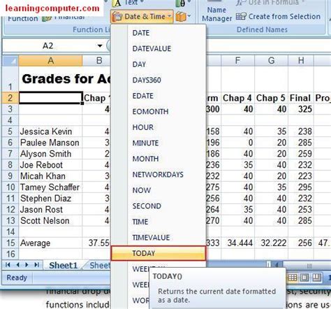 Excel Formulas Tab