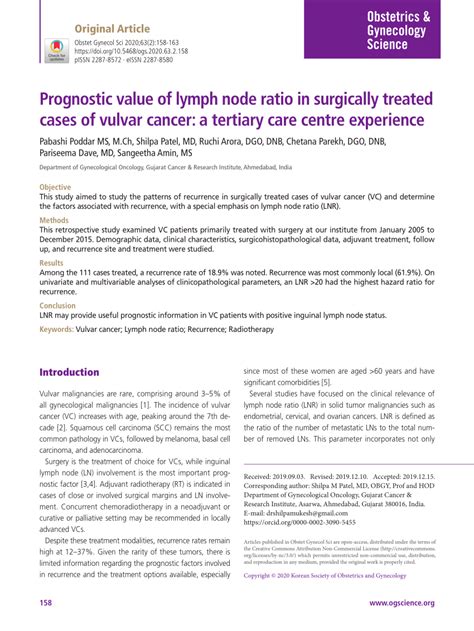 Pdf Prognostic Value Of Lymph Node Ratio In Surgically Treated Cases Of Vulvar Cancer A