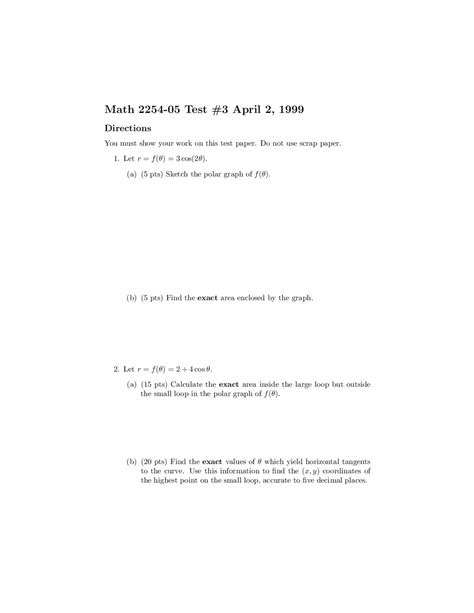 Unsolved Questions Of Test 3 Directions Math 2254 Docsity