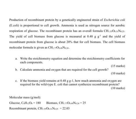 Solved Production Of Recombinant Protein By A Genetically