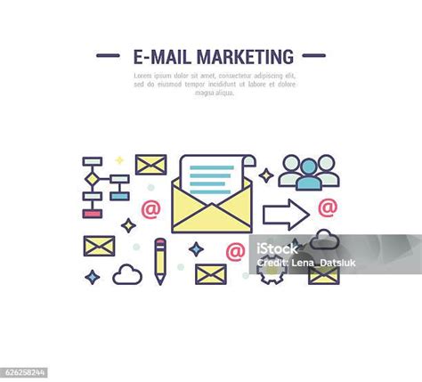 전자 메일 마케팅 표지판 윤곽선 스타일의 벡터 템플릿입니다 마케팅에 대한 스톡 벡터 아트 및 기타 이미지 마케팅 자동화 개념 Istock