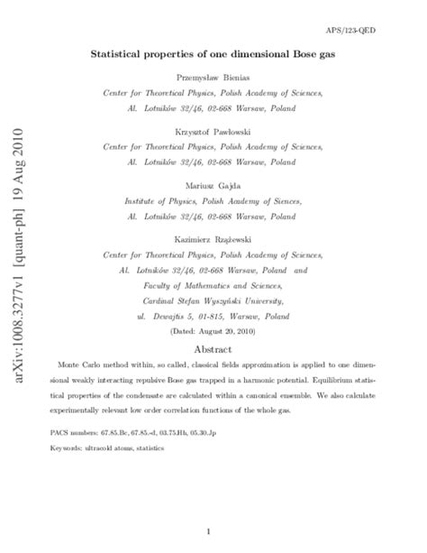 Pdf Statistical Properties Of One Dimensional Bose Gas