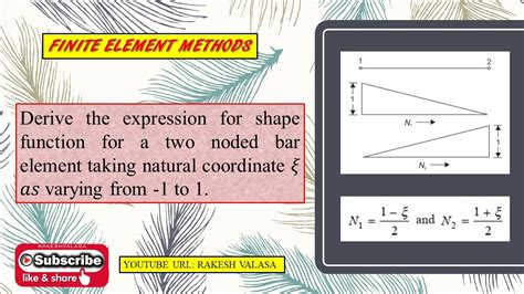 Shape Function For A Two Noded Bar Element Taking Natural Coordinate Youtube