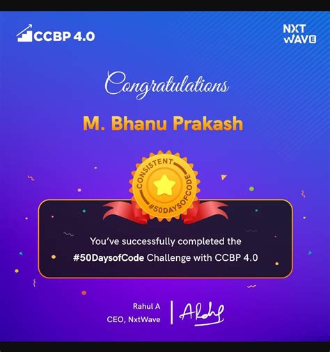 Bhanu Prakash Maddi On Linkedin Nxtwave 50daysofcodechallenge 100daysofcodechallenge