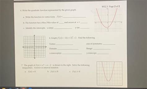 Solved 6 Write The Quadratic Function Represented By The