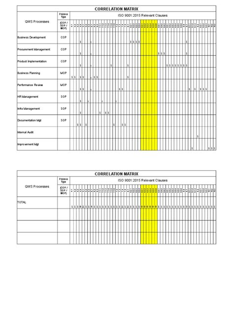 Sample Iso 90012015 Processclause Correlation Matrix Business