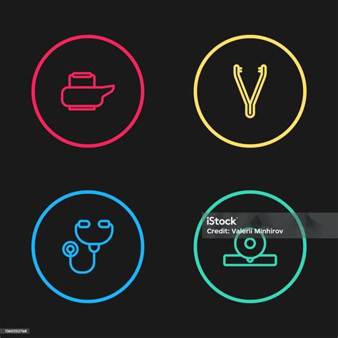 세트 라인 청진기 이비인후과 헤드 리플렉터 의료 핀셋 및 베드판 아이콘 벡터 갈고리 발톱에 대한 스톡 벡터 아트 및 기타 이미지 갈고리 발톱 거울 건강 진단 Istock