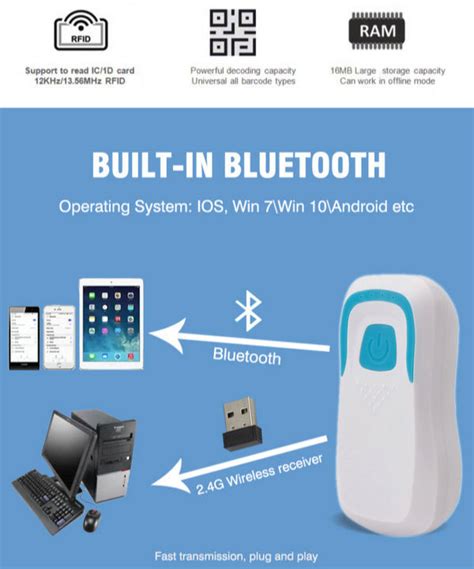 China Portable KHz NFC Bluetooth Card Reader D D Barcode Scanner Smart Card Reader HR On