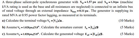 Solved A Three Phase Salient Pole Synchronous Generator With Chegg