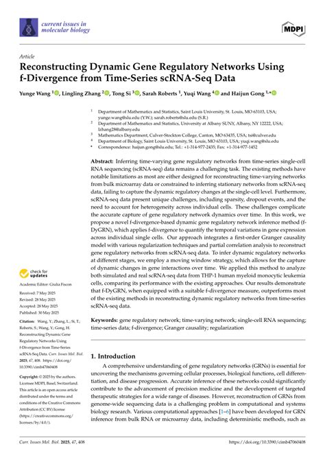 Pdf Reconstructing Dynamic Gene Regulatory Networks Using F Divergence From Time Series Scrna