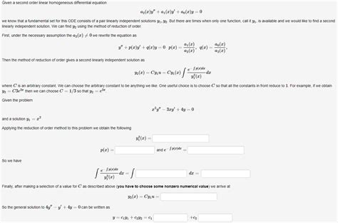 solved given a second order linear homogeneous differential