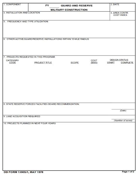 Dd Form 1390s Fy Guard And Reserve Military Construction Dd Forms