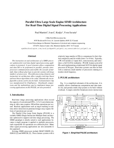 Pdf Parallel Ultra Large Scale Engine Simd Architecture For Real Time