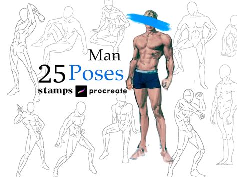 Procreate Poses Stamp Brush 25 Male Man Anatomy Procreate Man Body