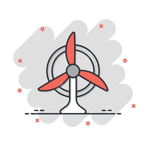 Comicstyle Wind Turbine Icon With Air Energy Splash Effect Vector Renewable Technology Nature