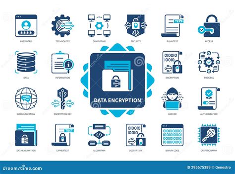 Data Encryption Solid Icon Set Stock Illustration Illustration Of