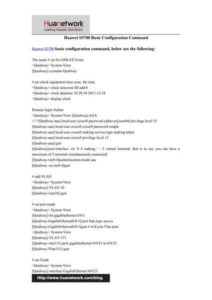 Huawei Switch Configuration Commands
