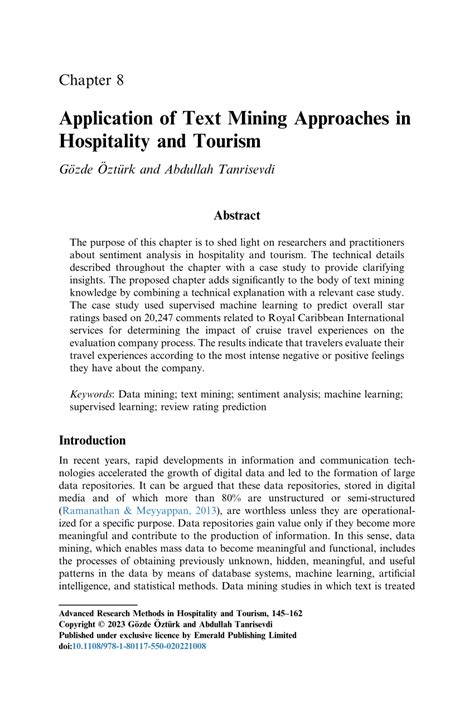 Pdf Application Of Text Mining Approaches In Hospitality And Tourism