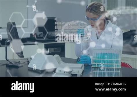 Animation Of Molecules Structures Computer Language Brains Over Caucasian Female Testing